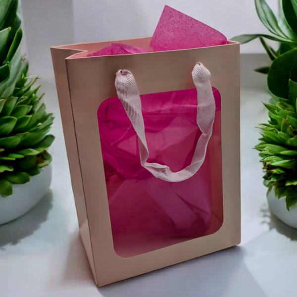 Bag Pink with Transparent Window – Red Centre Gift Baskets